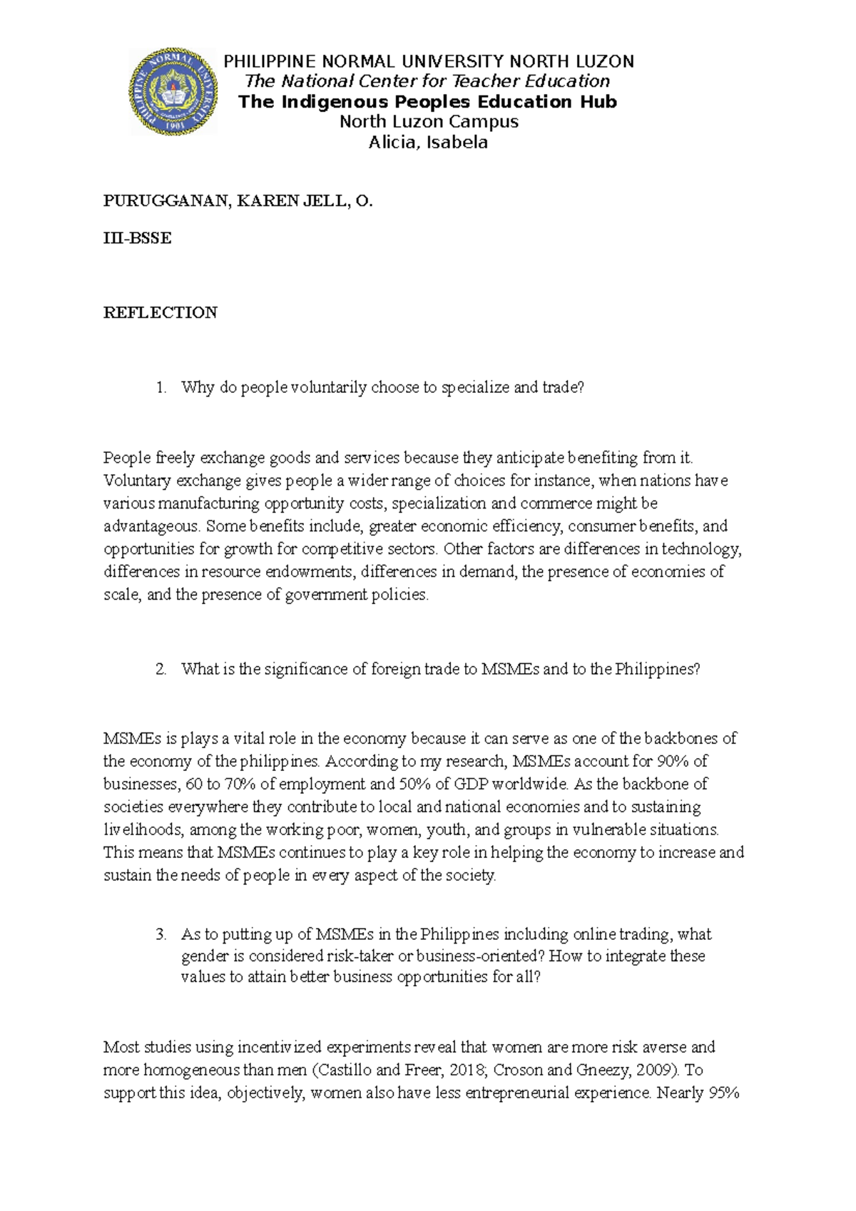 2S SOC 15 Week 11 Module 3 Reflection Purugganan Karen Jell O ...