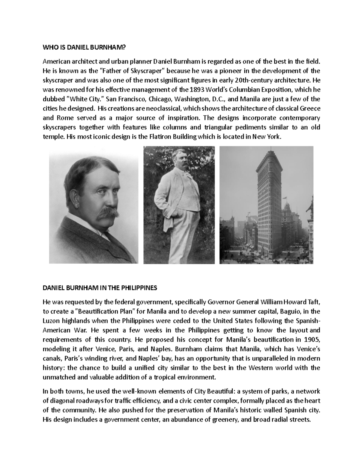 Daniel Burnham's Urban Planning Vision for the Philippines - Studocu