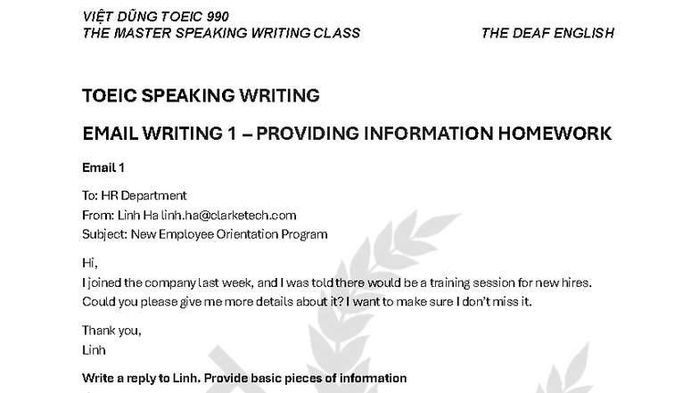 VIỆT DŨNG TOEIC 990: WEEK 5 HOMEWORK - SPEAKING & WRITING PRACTICE ...