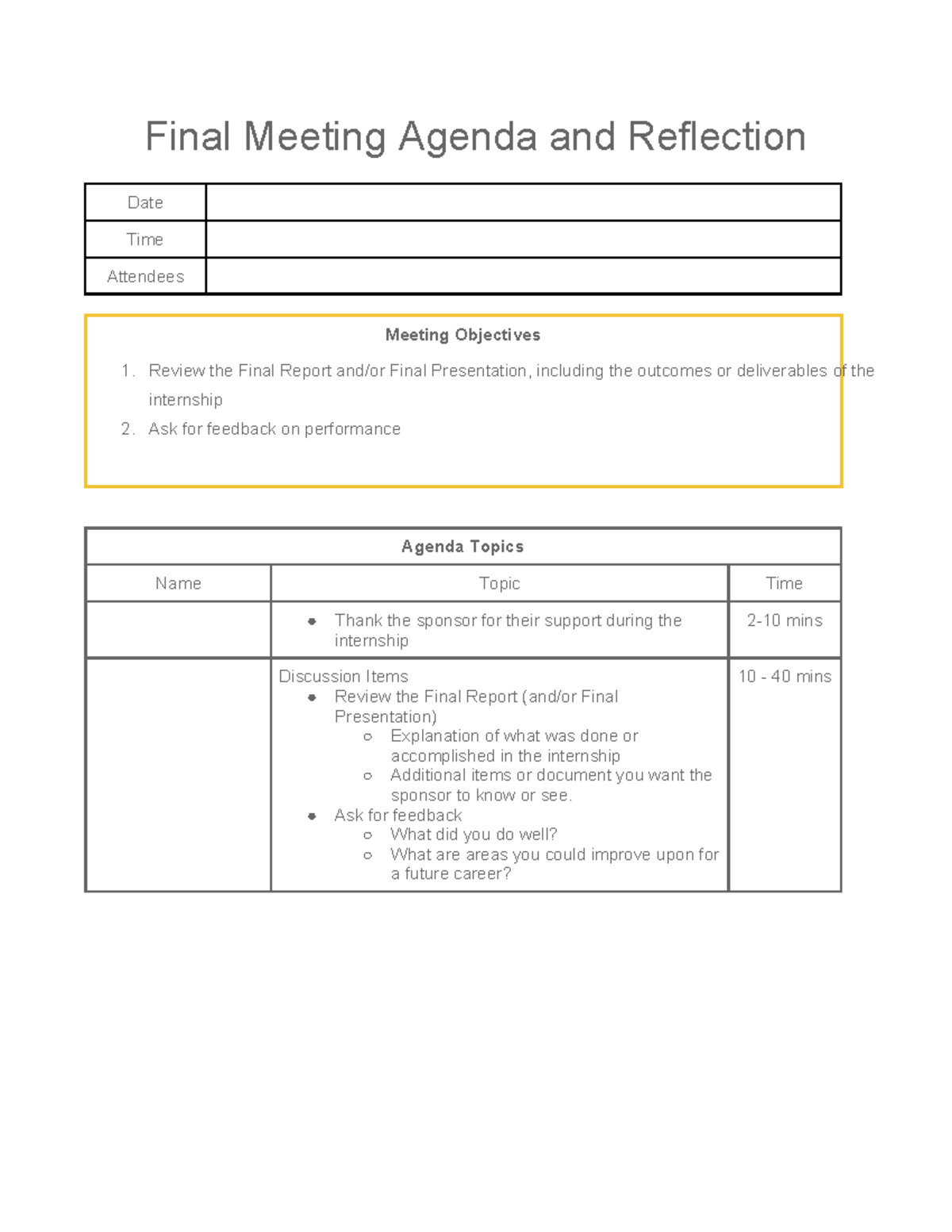 CAR 398 Final Meeting Agenda & Reflection Summary - Studocu