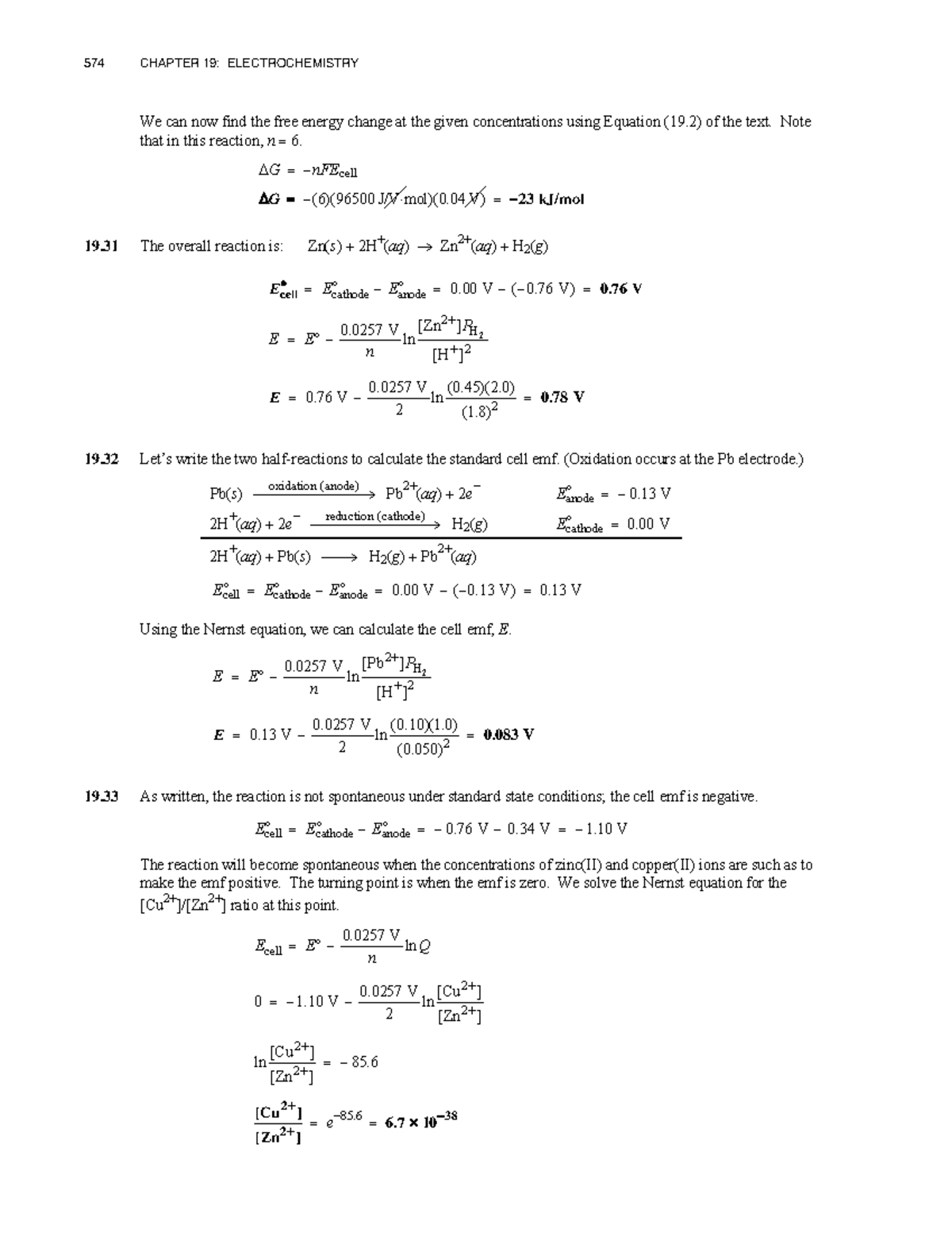 574 CHAPTER 19: ELECTROCHEMISTRY - Free Energy & Cell Emf Analysis ...