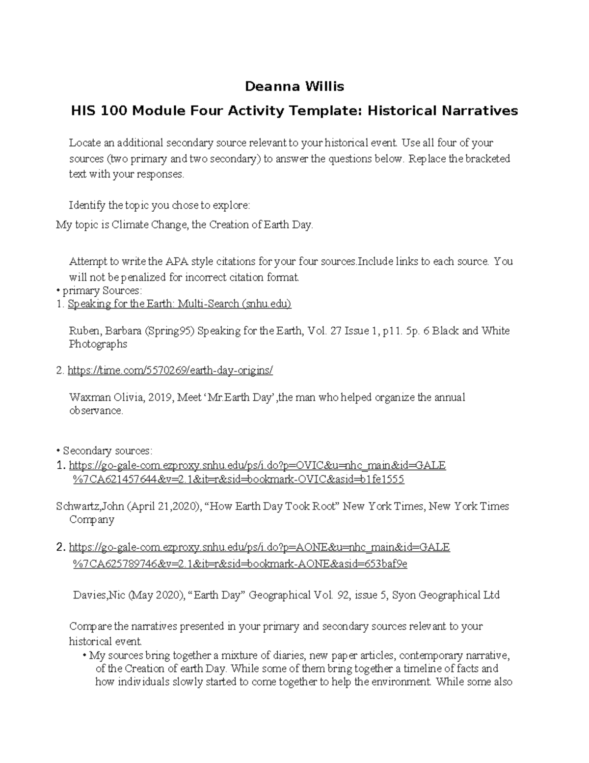 HIS 100 Week 4-2 - Notes on Climate Change and Earth Day Narratives ...