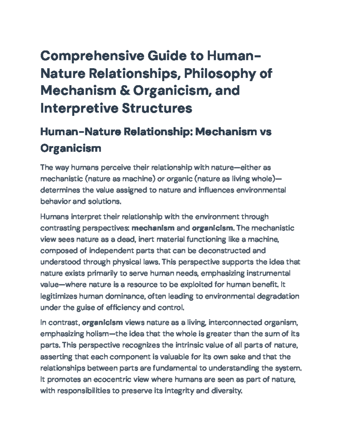 Philosophical Perspectives on Human-Nature Relationships: Mechanism vs ...