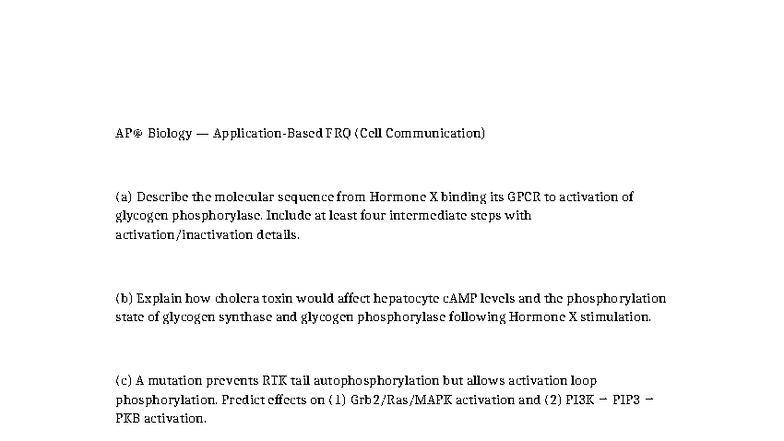 AP Bio FRQ - Cell Communication & Hormonal Signaling Analysis - Studocu