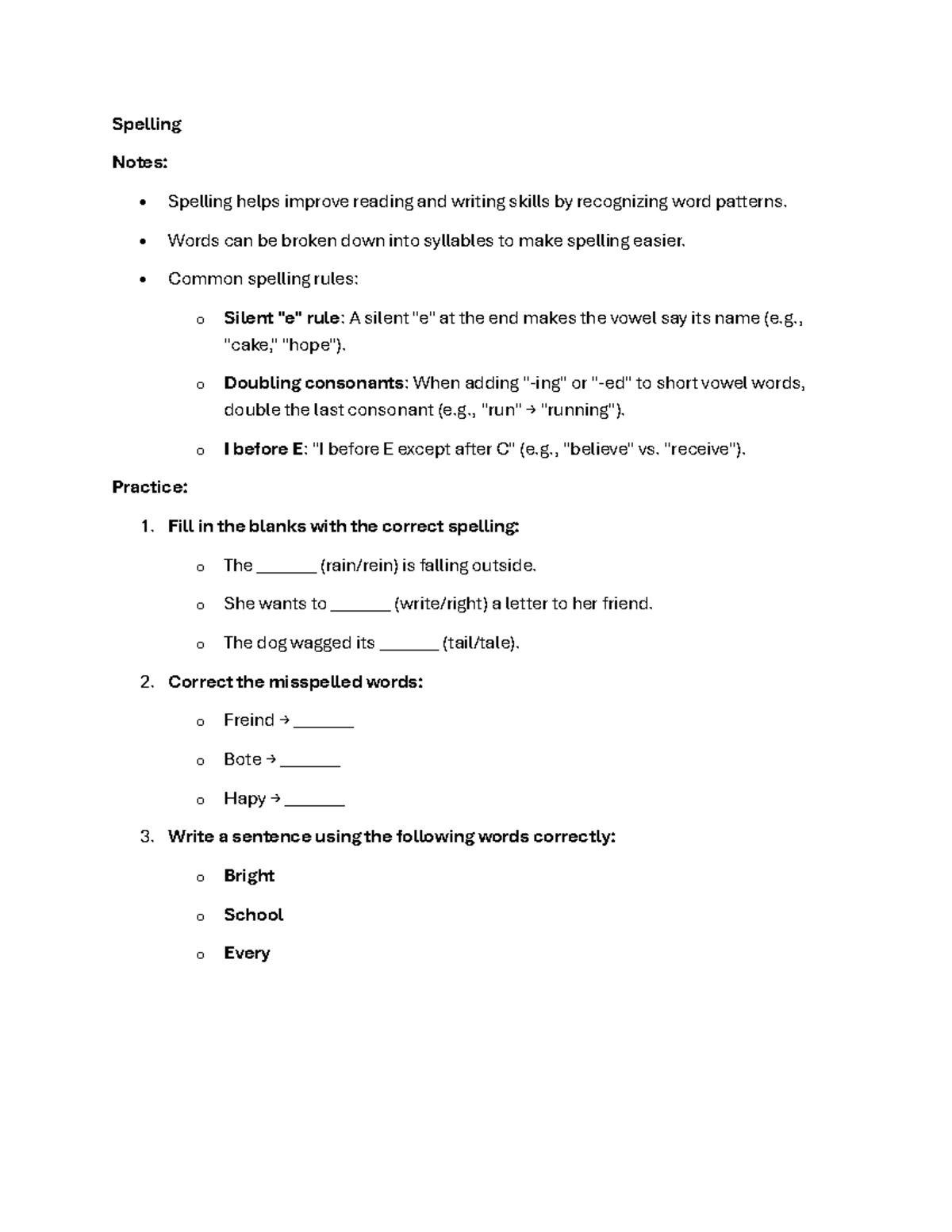 1.1 Spelling - gr 3 sci - Spelling Notes: • Spelling helps improve ...