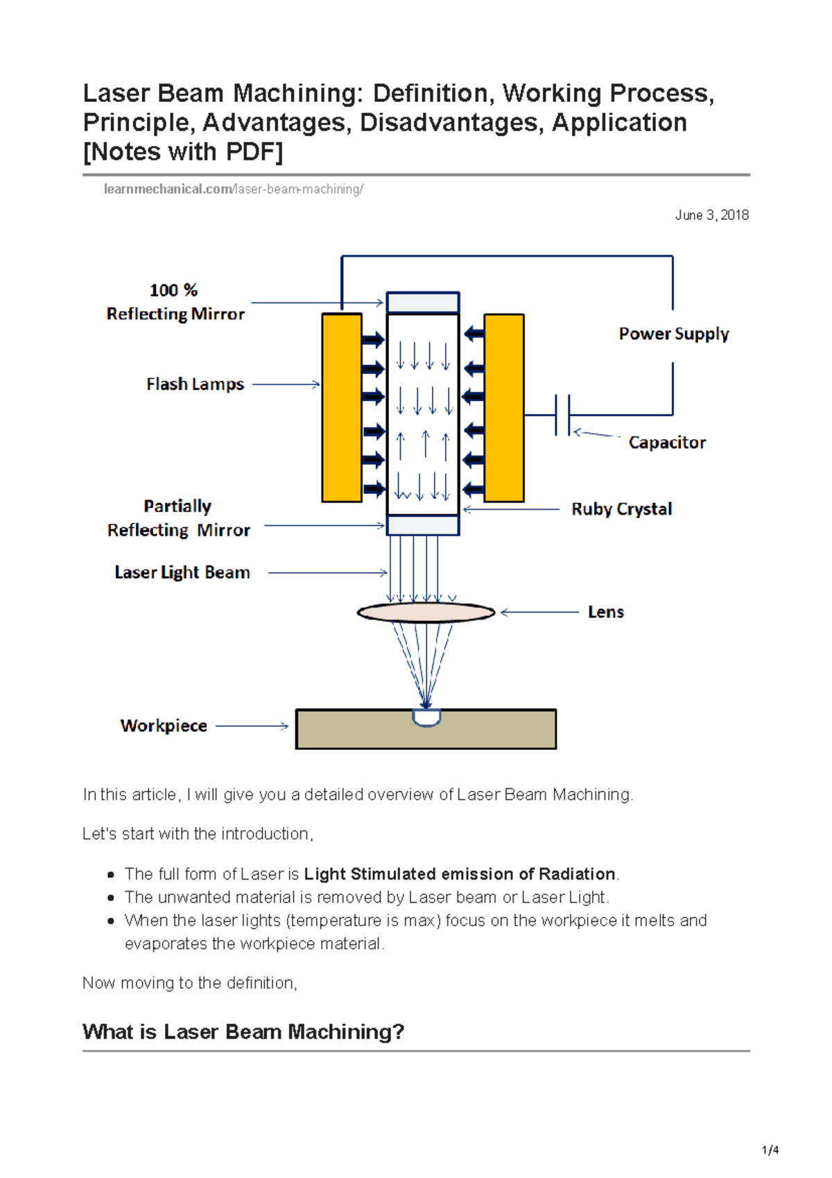 Learnmechanical.com-Laser Beam Machining Definition Working Process Principle Advantages - Studocu