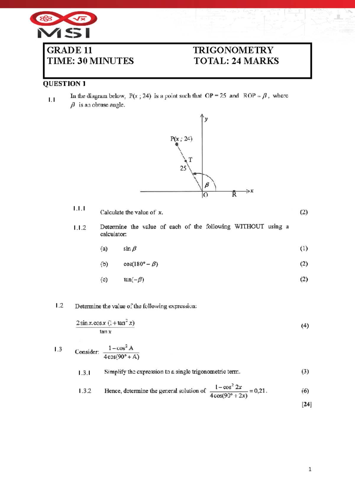 Grade 11 Trigonometry Test 2 - GRADE 11 TRIGONOMETRY - QUESTION TIME ...