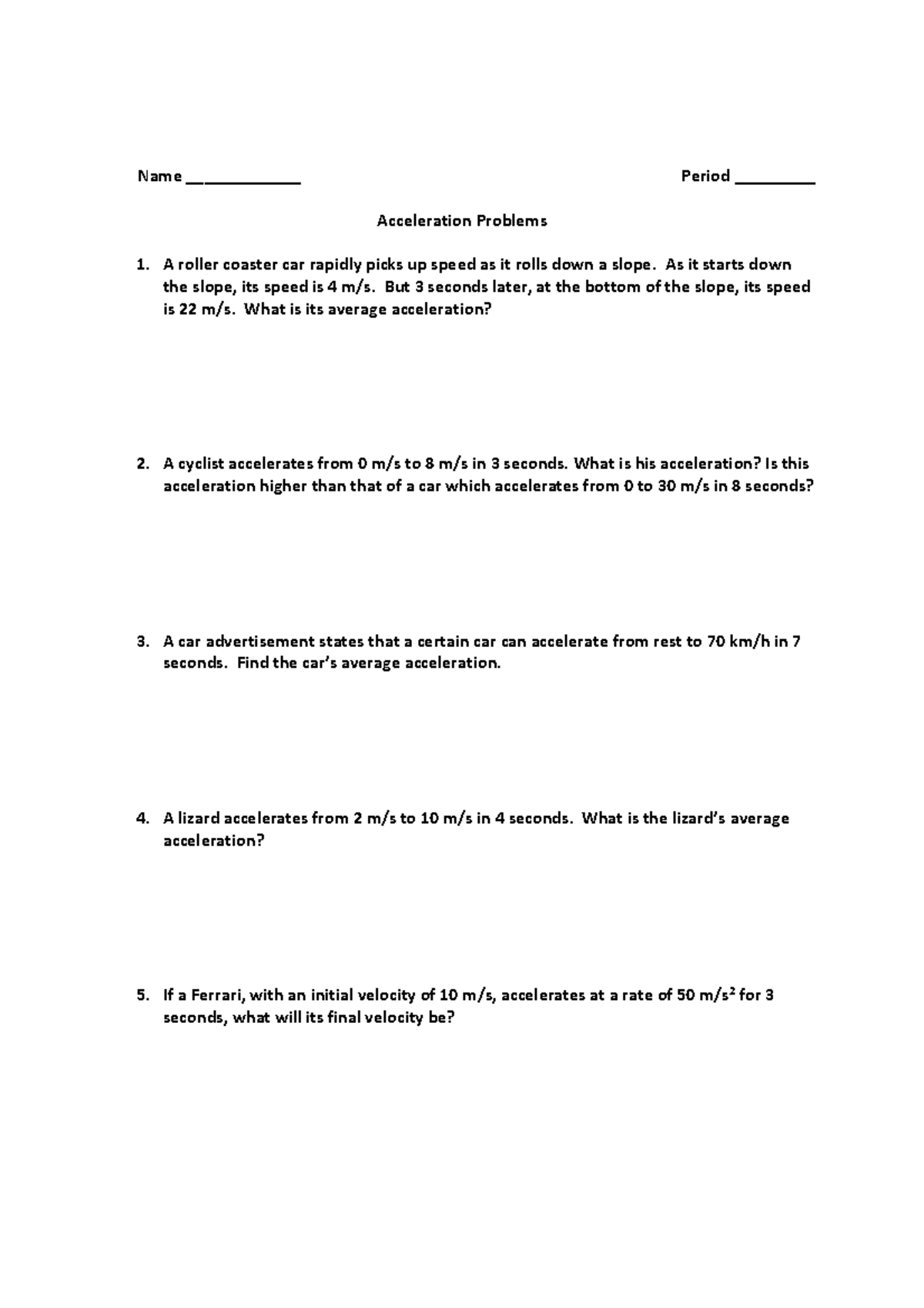 Physics 101: Acceleration Problems Practice Exercises - Studocu