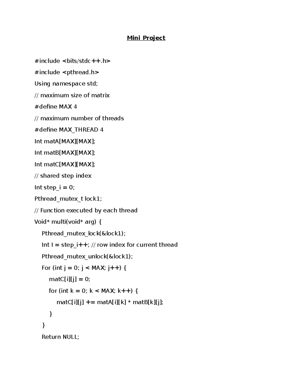 DAA MINI Project: Matrix Operations with Threads and Mutexes - Studocu