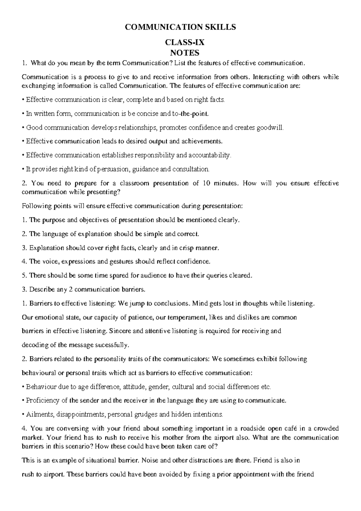 COMMUNICATION SKILLS NOTES: Effective Strategies and Barriers - Studocu