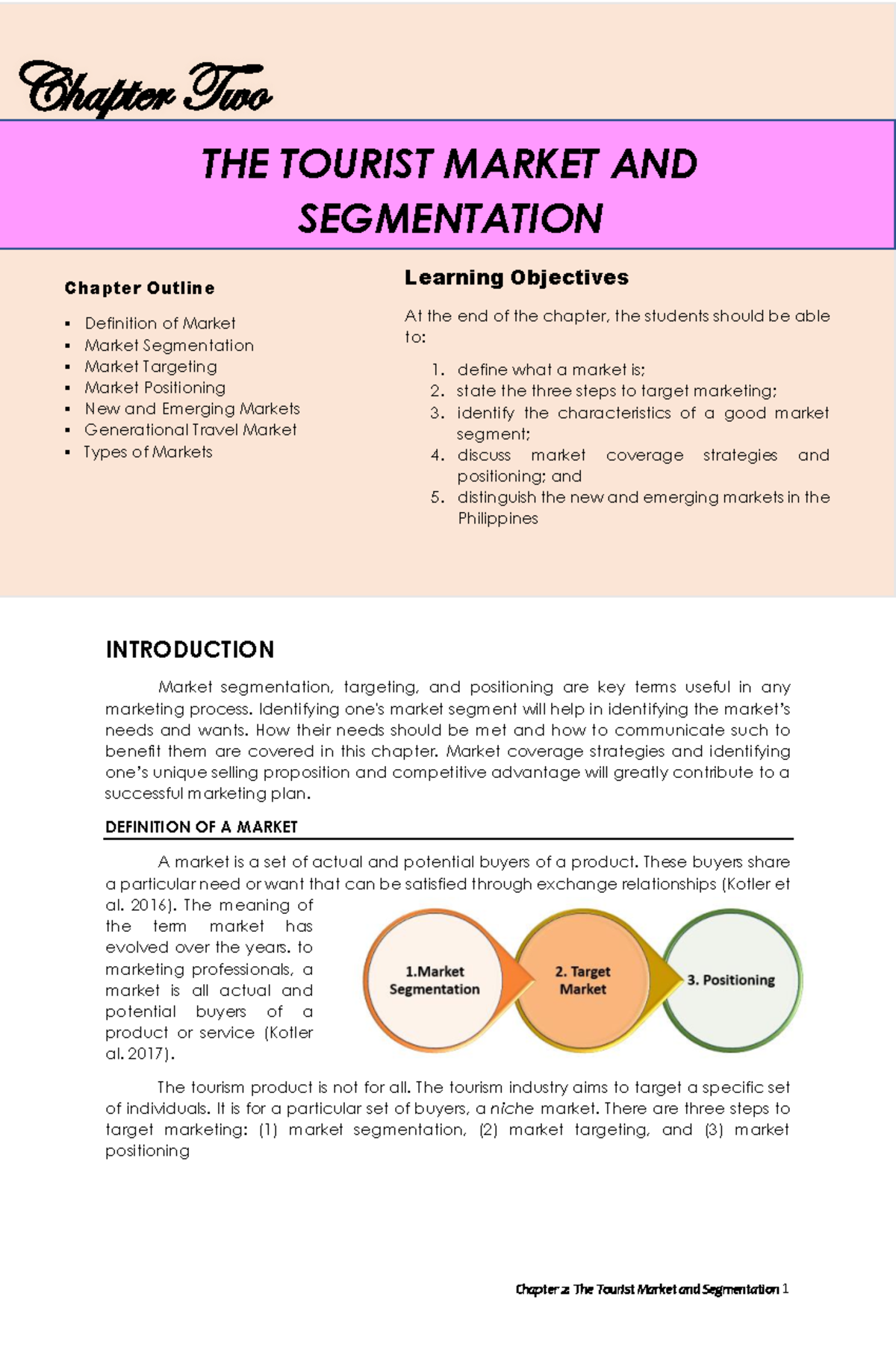 Chapter 2: The Tourist Market & Market Segmentation Analysis - Studocu