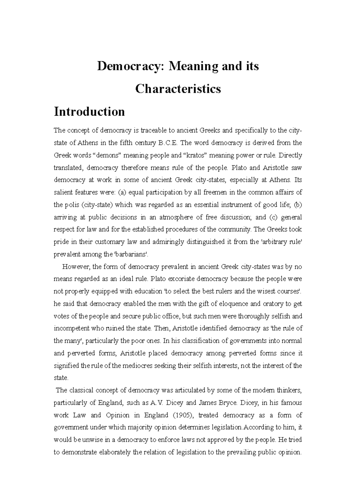 Democracy- Meaning and its Characteristics - Democracy: Meaning and its ...