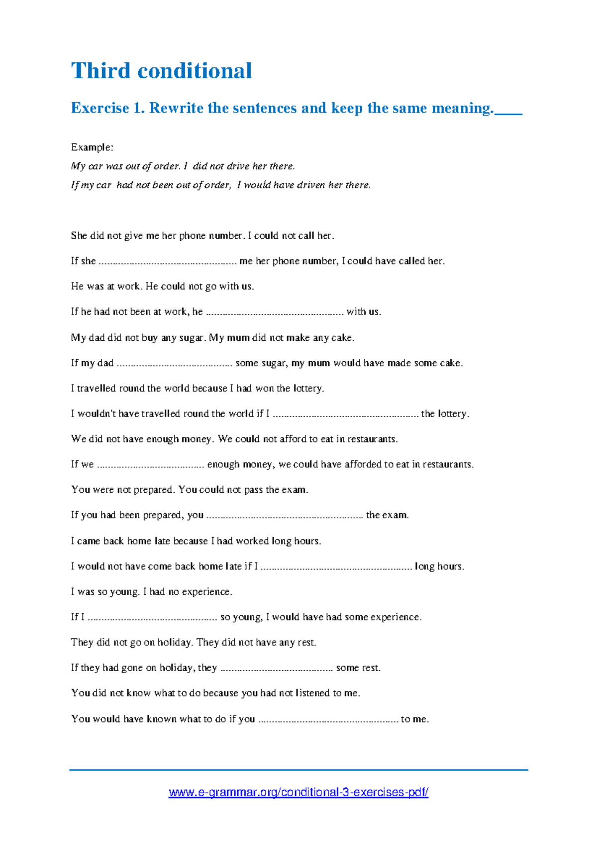 Third Conditional Exercise 1: Sentence Rewrite Practice - Studocu