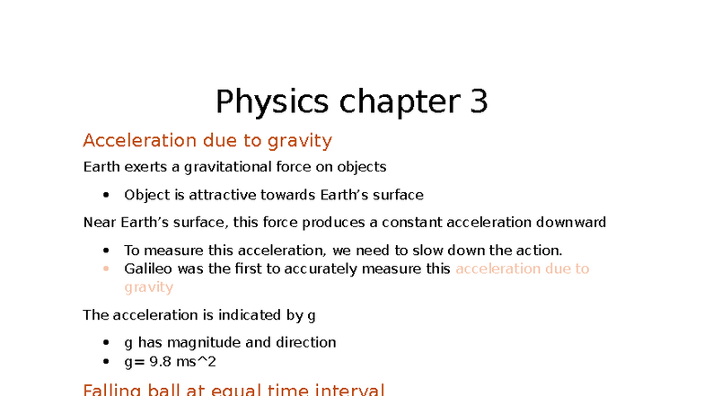 Physics Chapter 3: Acceleration Due to Gravity and Projectile Motion ...