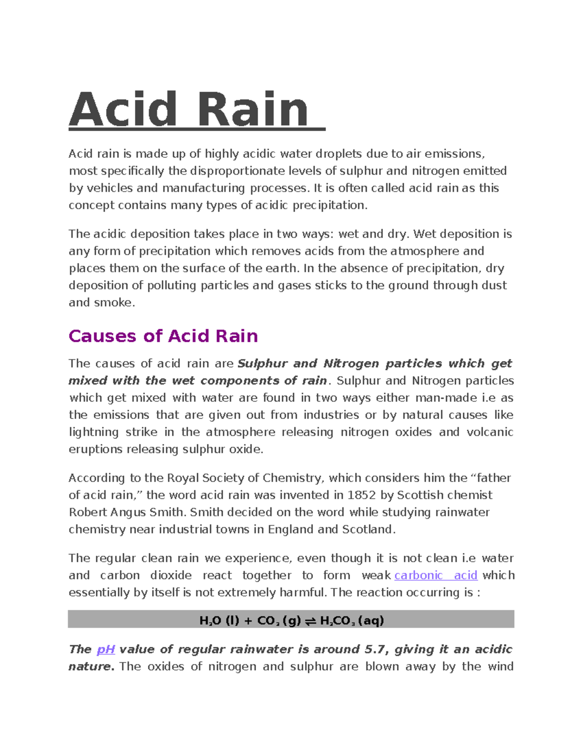 Acid Rain: Causes, Effects, and Chemistry Explained - Studocu