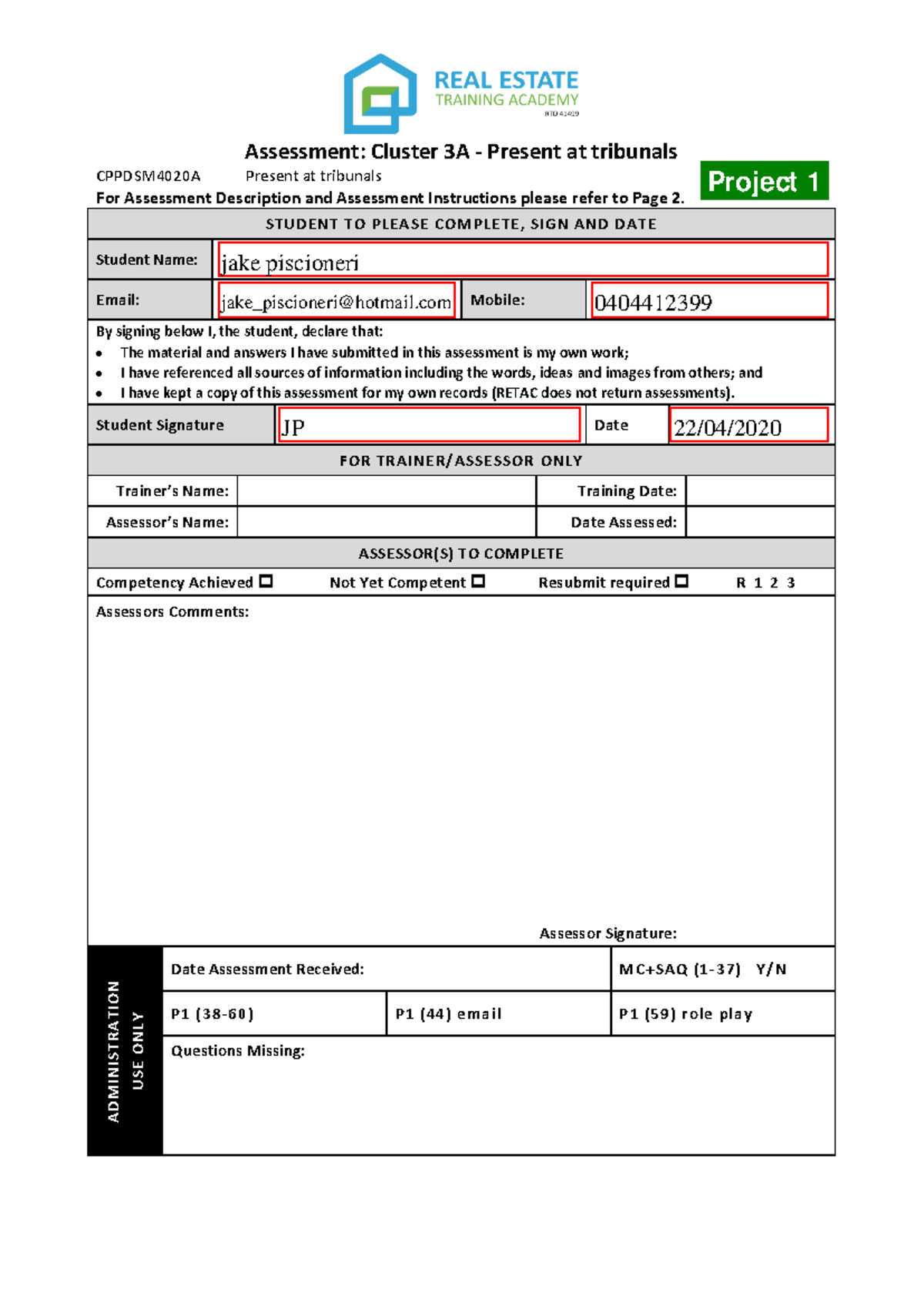 Cluster 03A Project 1 v5.1 0918 - Assessment: Cluster 3A - Present at ...