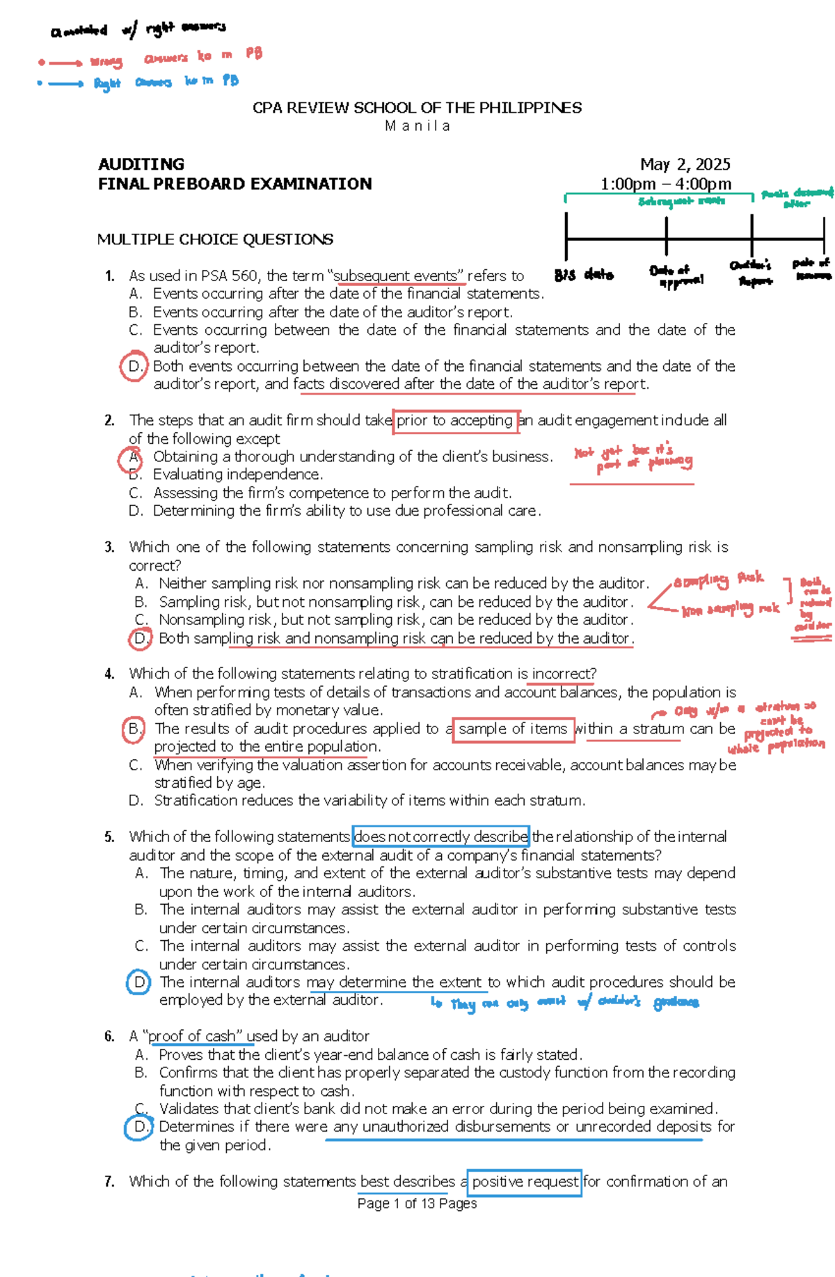 CPA REVIEW SCHOOL OF THE PHILIPPINES: AUDITING FINAL PREBOARD ...