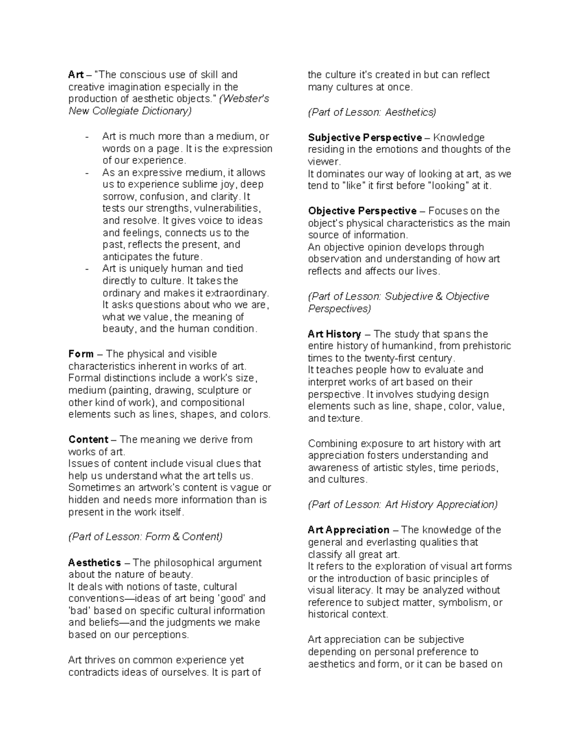 Art 101: Understanding Form, Content, and Aesthetics in Art - Studocu