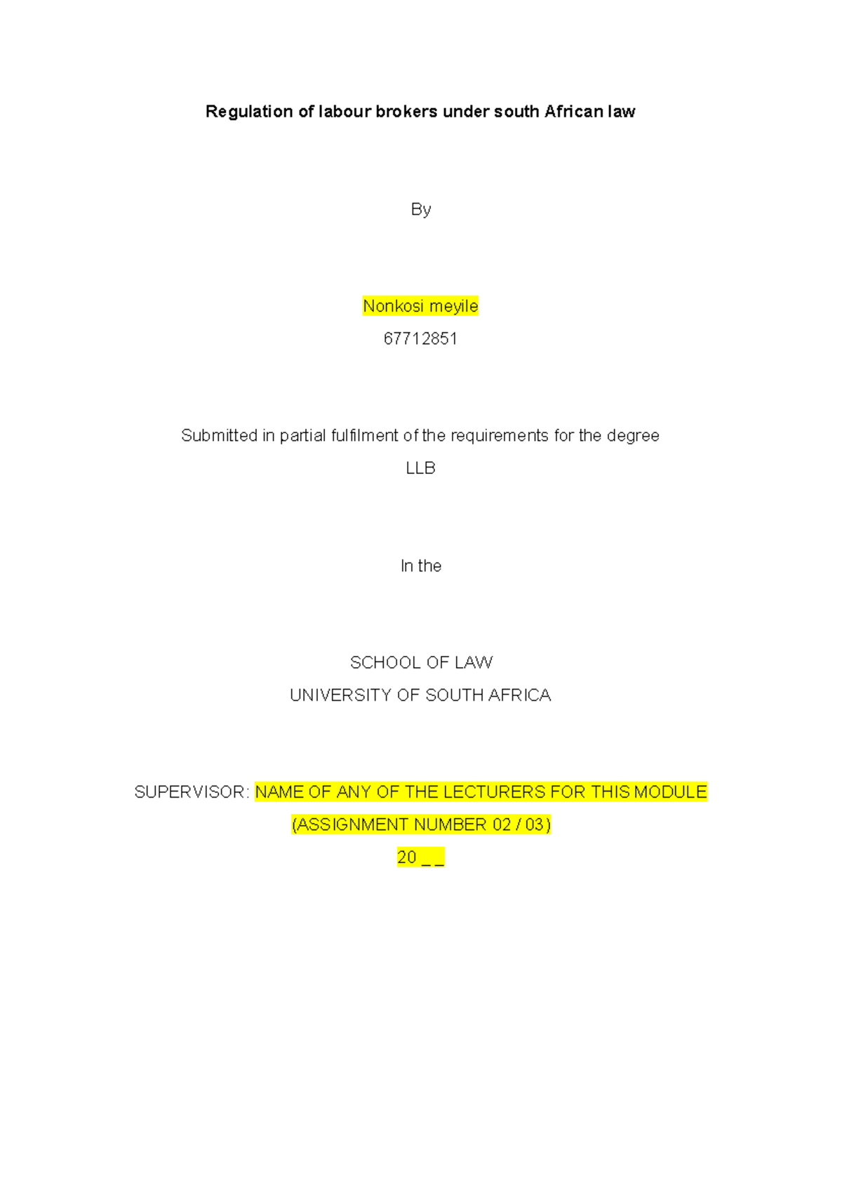 Regulation of Labour Brokers in South Africa: A Critical Review (LLB ...
