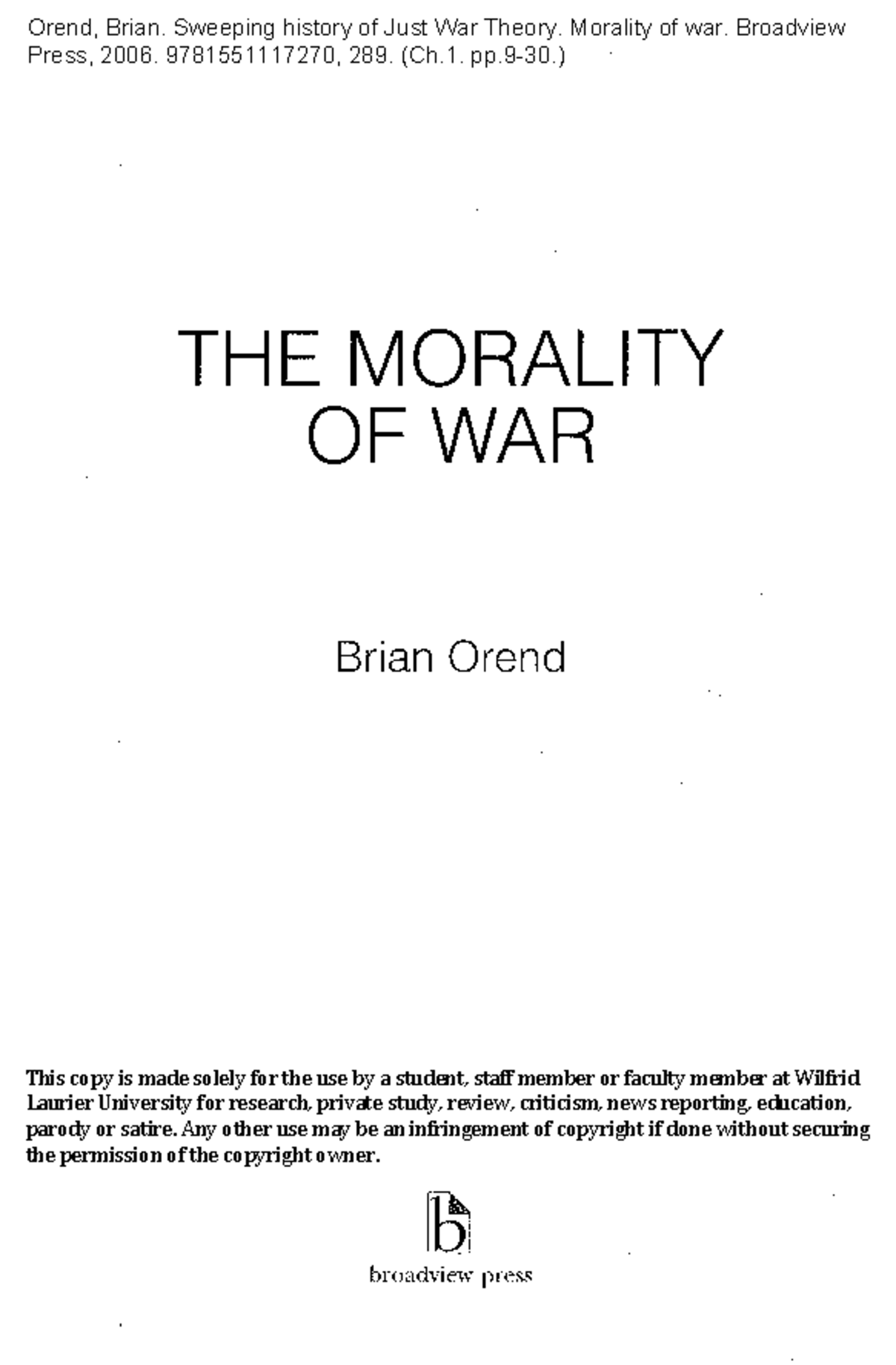 Unit 1.4 Orend - Just War Theory: A Historical Overview - Studocu