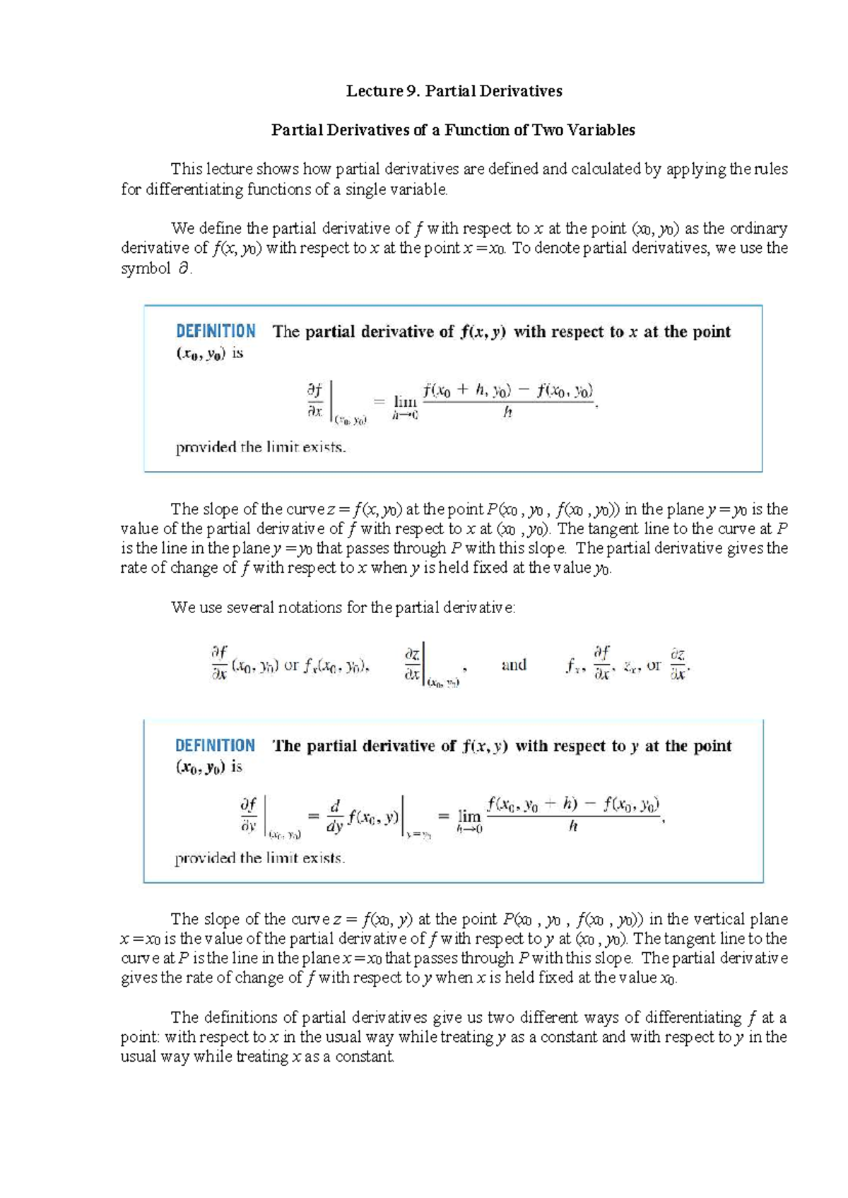 Lecture 9: Understanding Partial Derivatives of Functions - Studocu