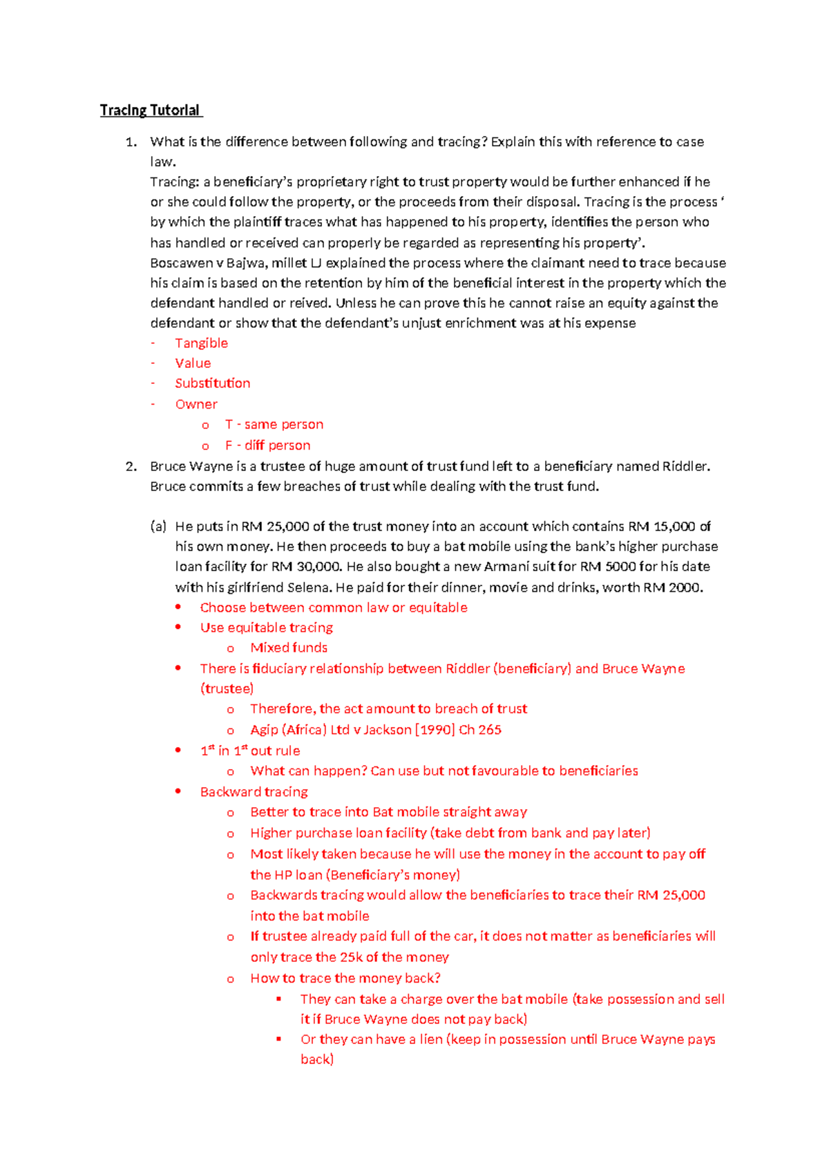 Law 101: Tracing Tutorial on Trust Funds and Breaches of Trust - Studocu