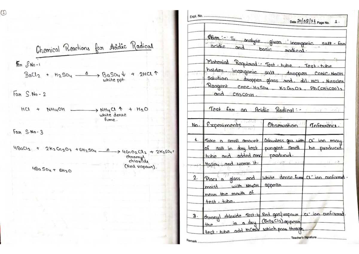 Chemical Reactions for Acidic and Basic Radicals - Chem 12 Lab Report ...