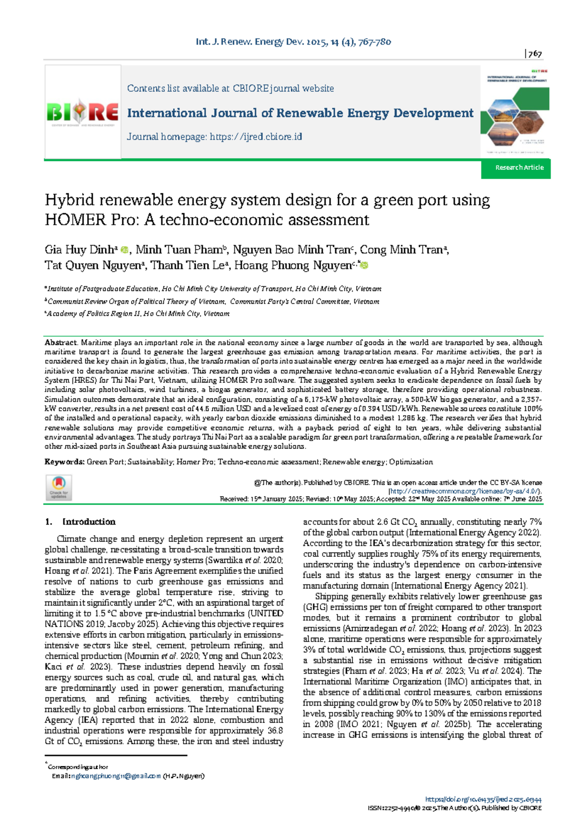 Hybrid Renewable Energy System Design for Thi Nai Port: A HOMER Pro ...