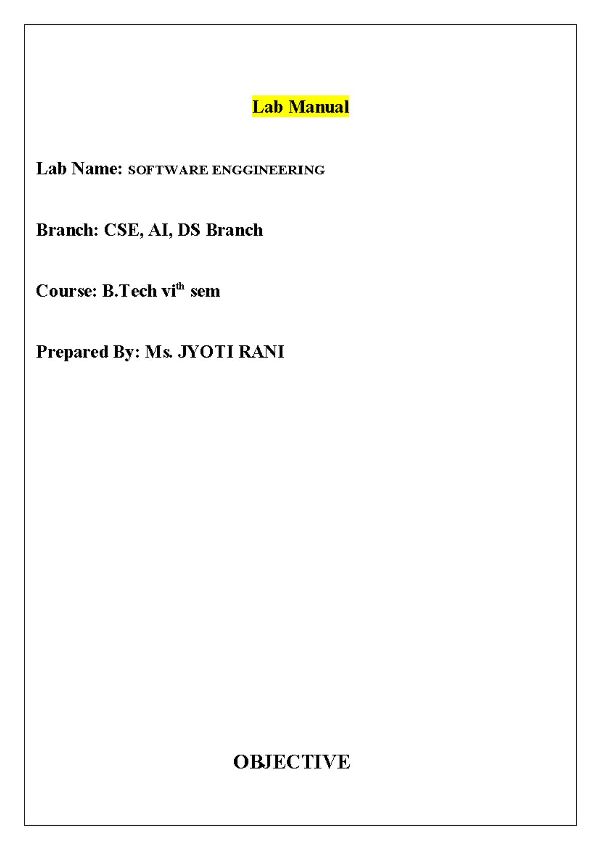 Lab Manual: Software Engineering (CSE B.Tech 5th Sem) - Studocu