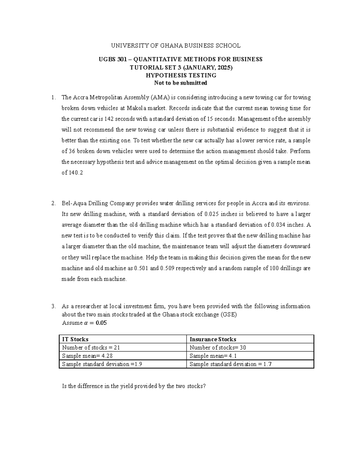 UGBS 301 Tutorial Set 3: Hypothesis Testing for Statistical Analysis ...