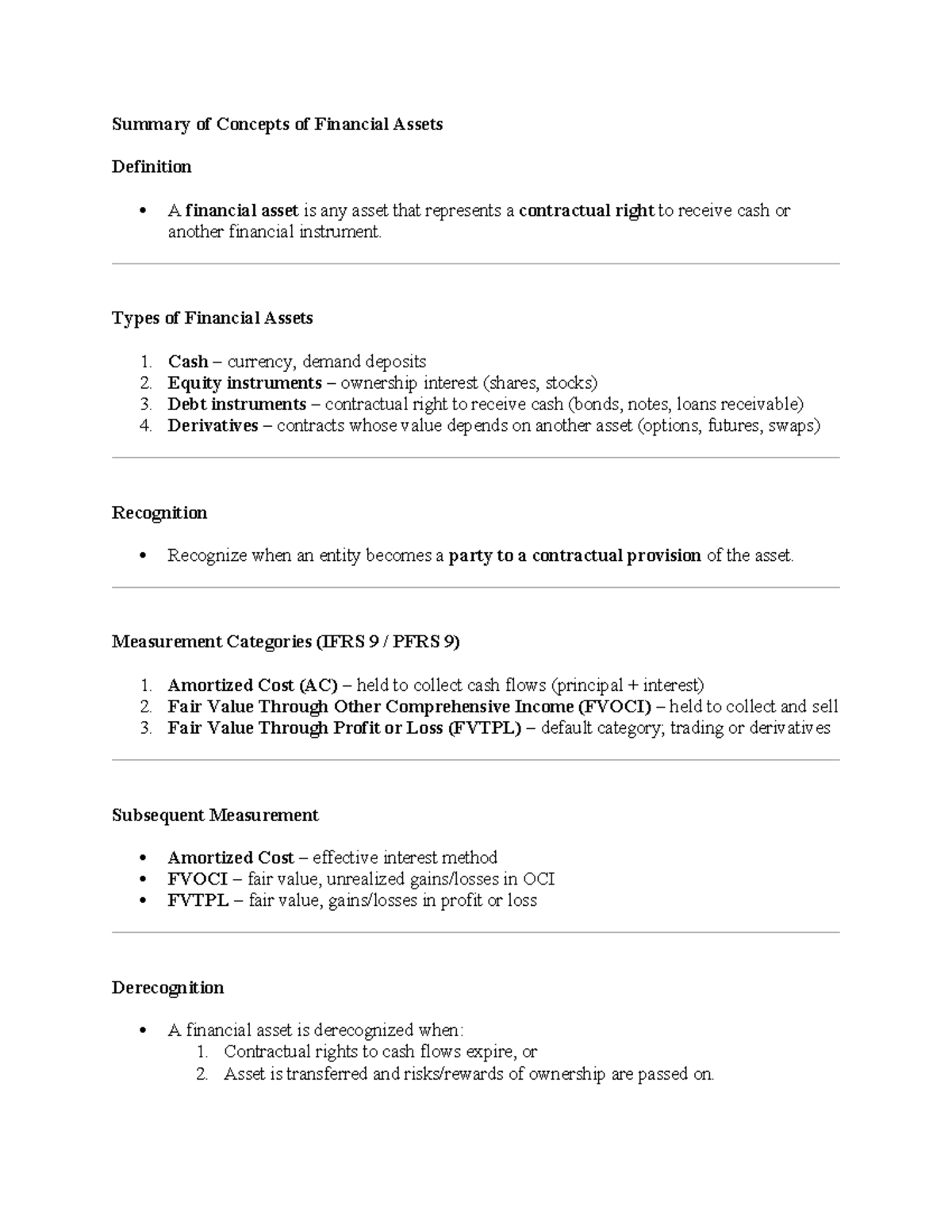 Summary of Financial Assets Concepts (FIN 101) - Studocu