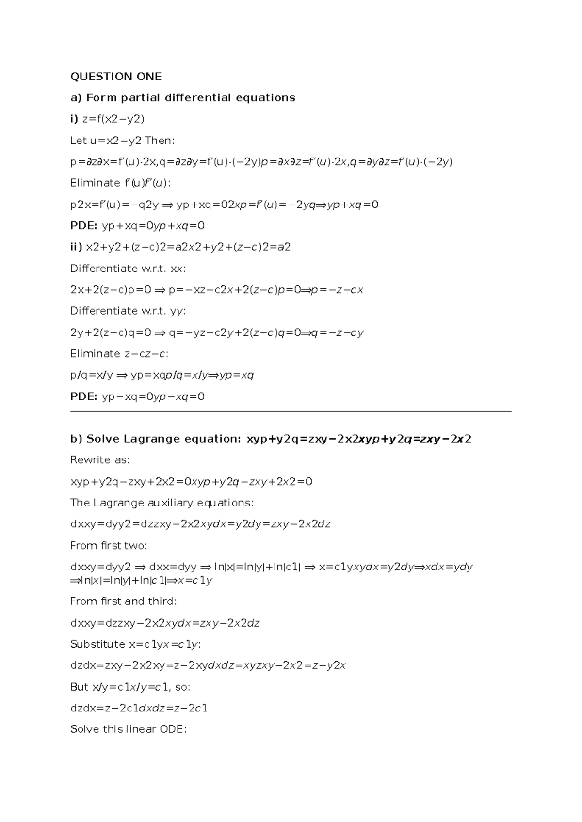 Partial Differential Equations and Solutions - Math 301 Final Exam ...