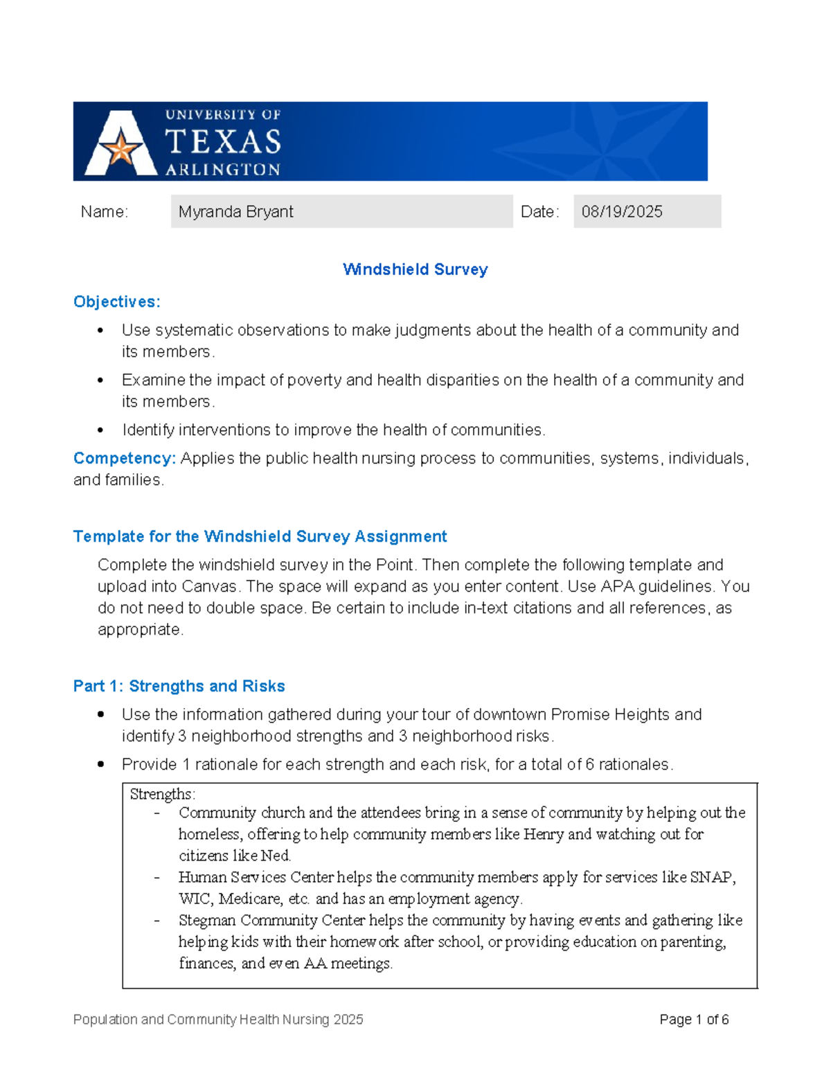 Population and Community Health Nursing 2025: Windshield Survey ...