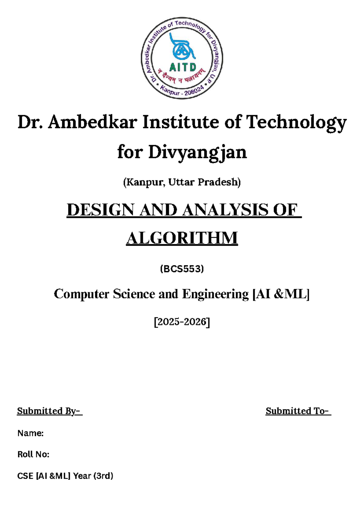 DAA - gfg - Bachelor of pharmacy - Dr. Ambedkar Institute of Technology ...