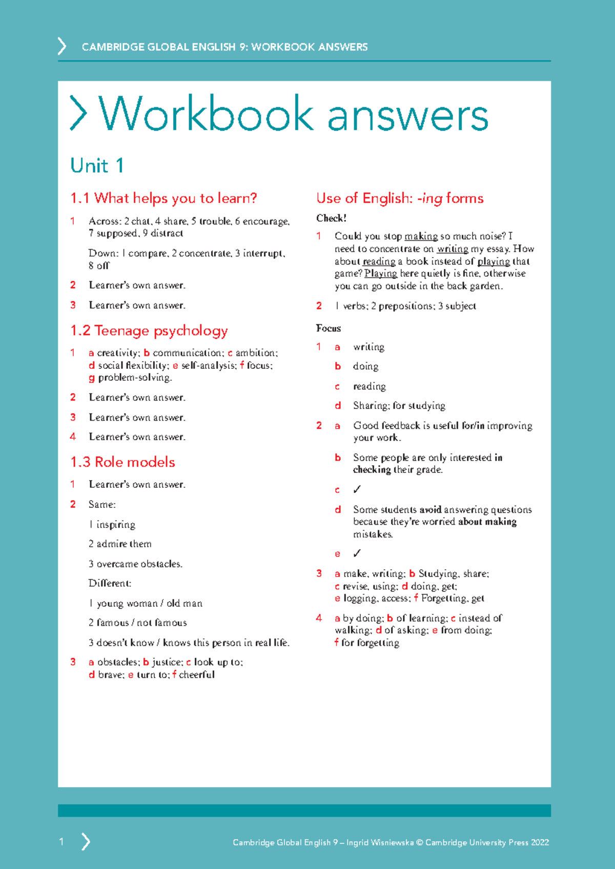 English Workbook Answers: Detailed Solutions and Explanations - Studocu