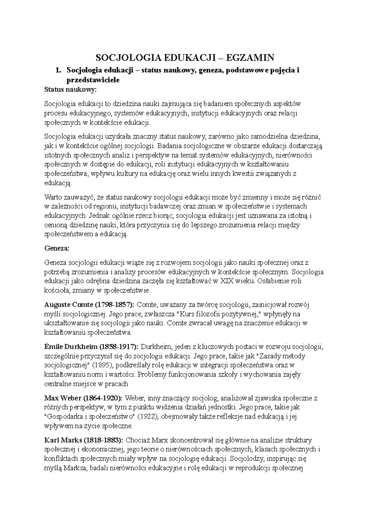 Socjologia edukacji - Egzamin - SOCJOLOGIA EDUKACJI – EGZAMIN 1 ...