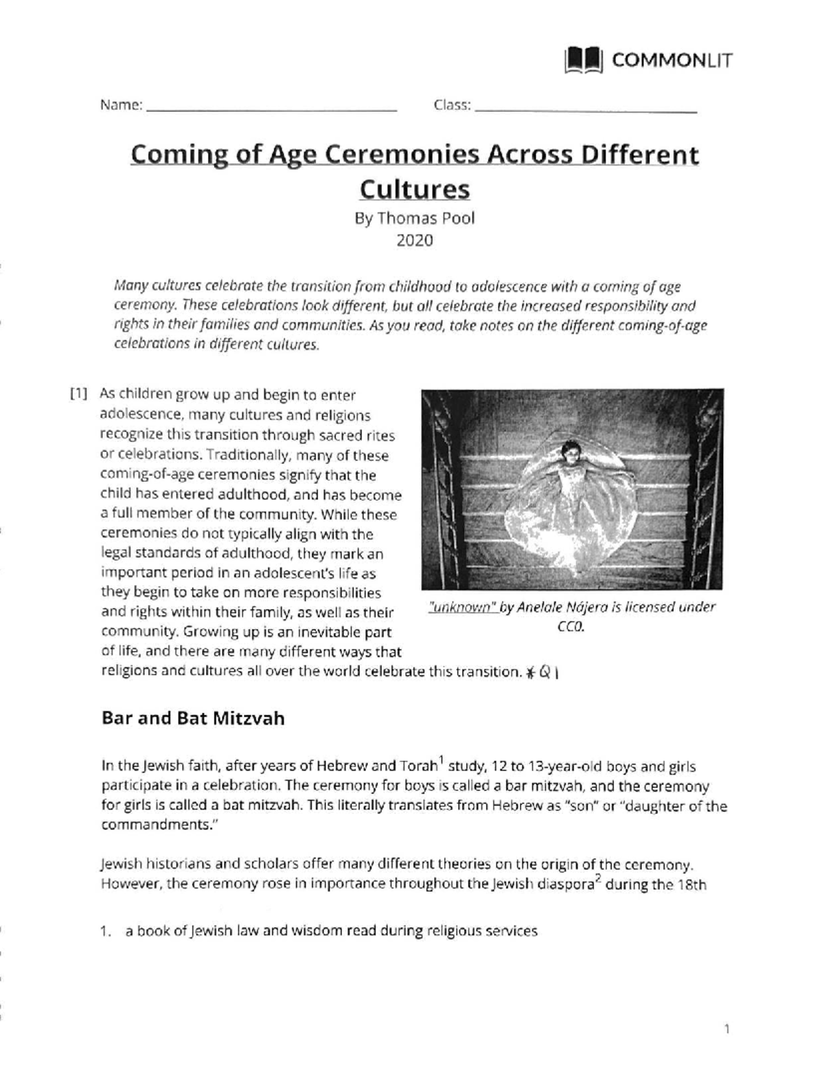 Coming of Age Ceremonies Across Cultures - CommonLit Study Notes - Studocu