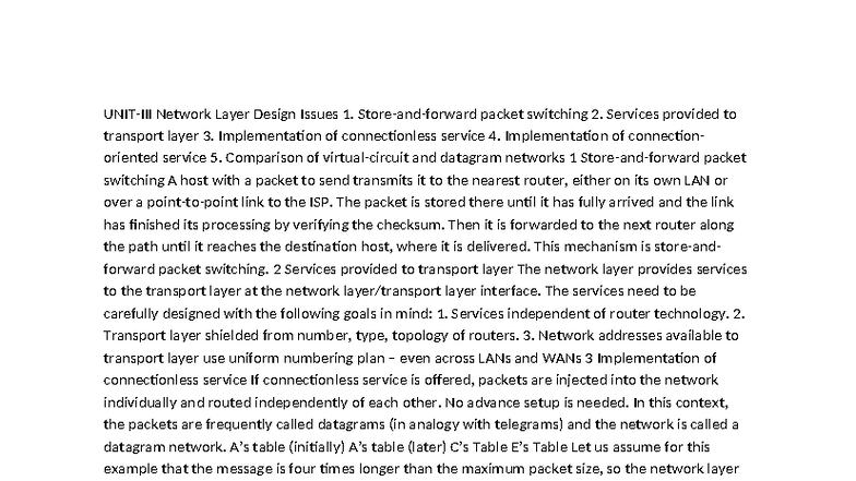 Network Layer Design Issues: Packet Switching & Services (CS101) - Studocu