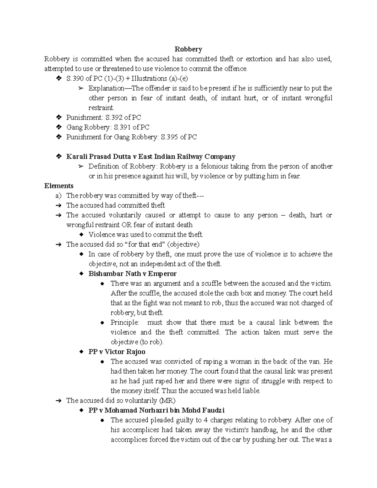 Robbery - Lecture Notes on Principles & Case Studies (1-10) - Studocu