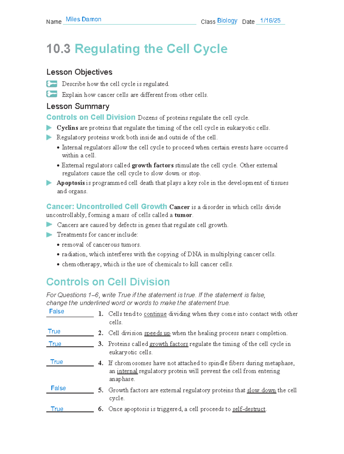 Module 6 Study Guide 10 - hi there - Name Class Date 10 Regulating the ...