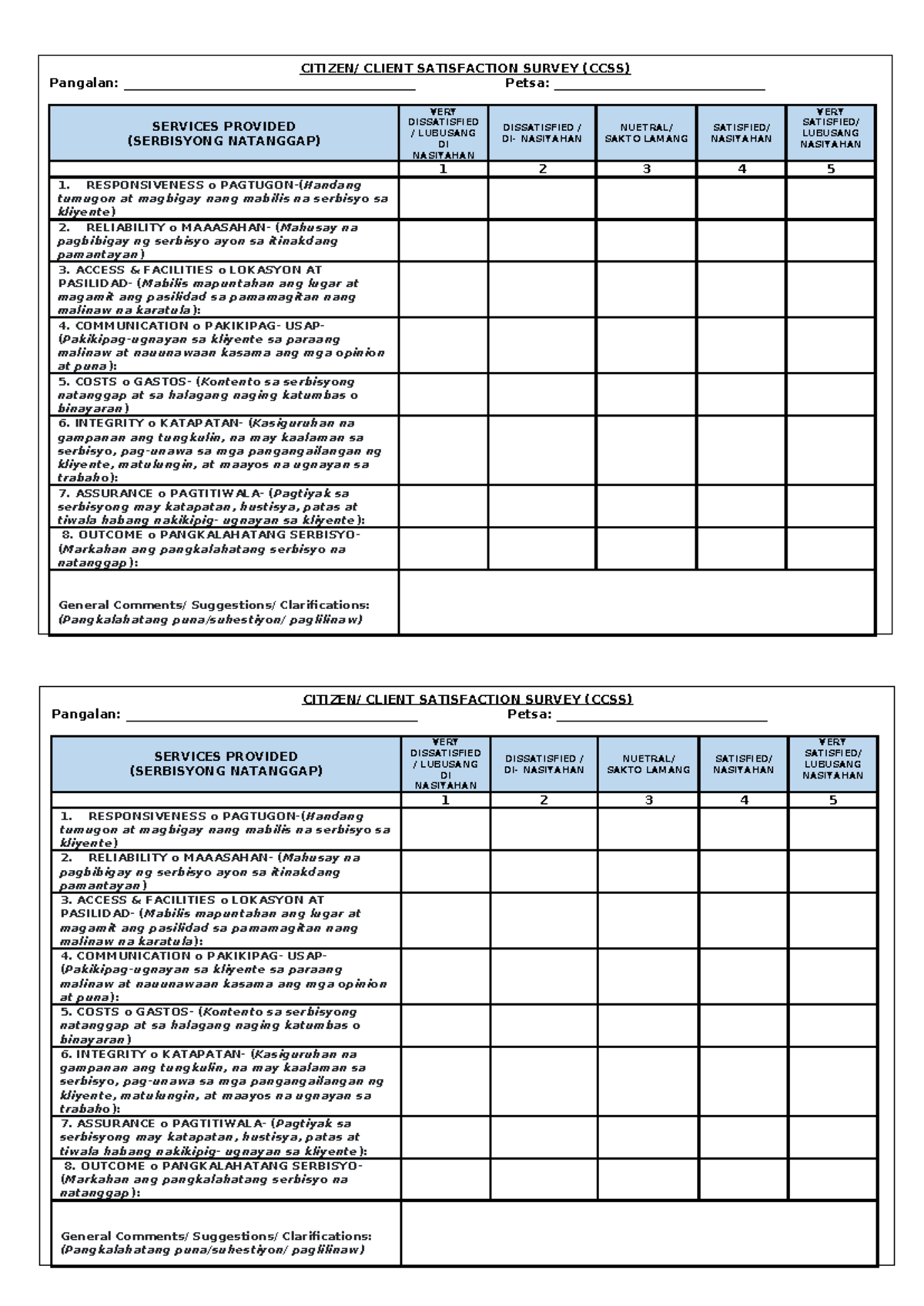 CLIENT SATISFACTION SURVEY (CCSS) 2025 - Comprehensive Notes - Studocu