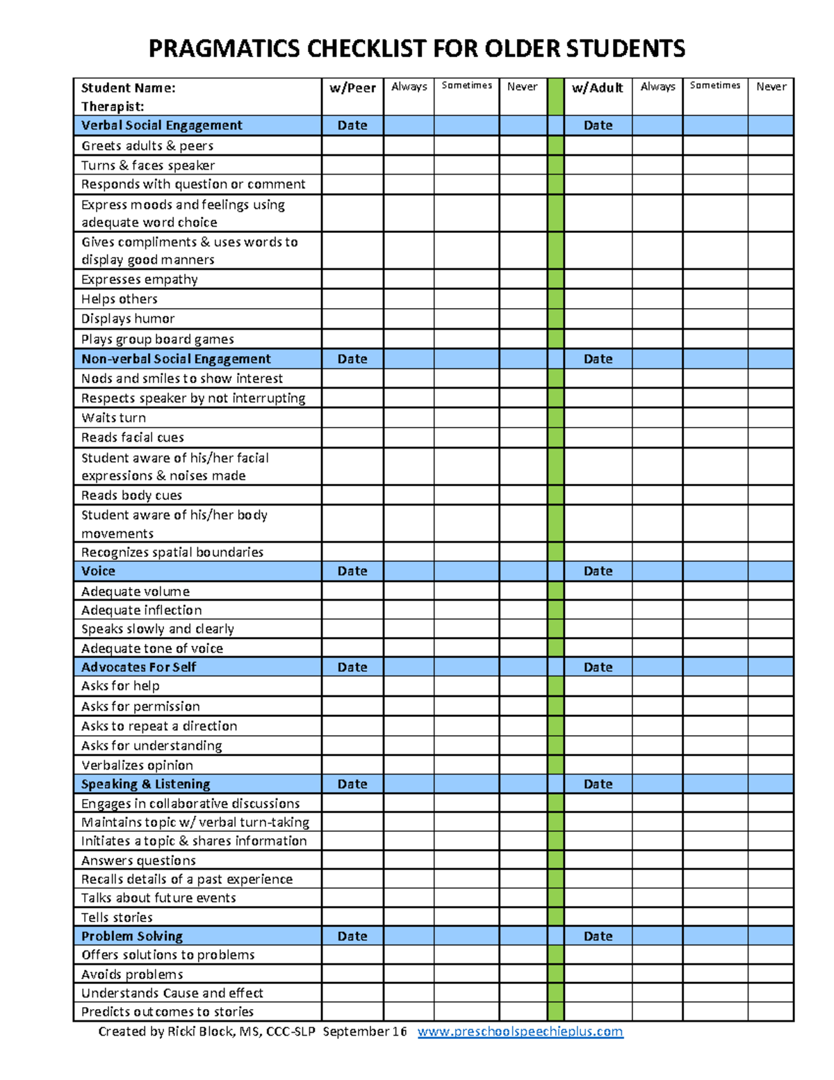 Pragmatics Checklist Self-Rate for Older Students: A Detailed ...