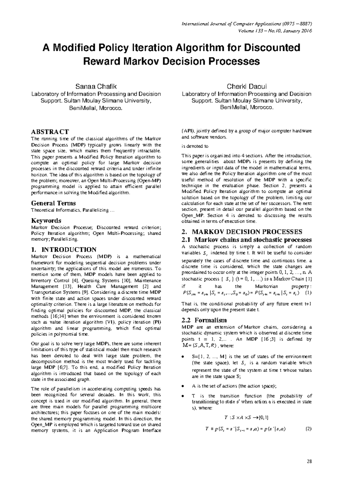 A Modified Policy Iteration Algorithm for Discounted Reward MDPs - Studocu
