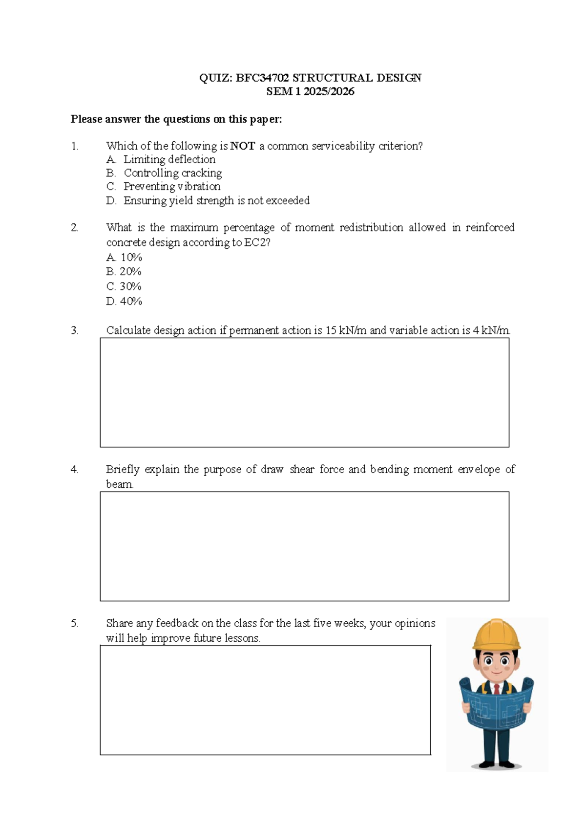 QUIZ: BFC34702 STRUCTURAL DESIGN SEM 1 - Key Concepts and Questions ...