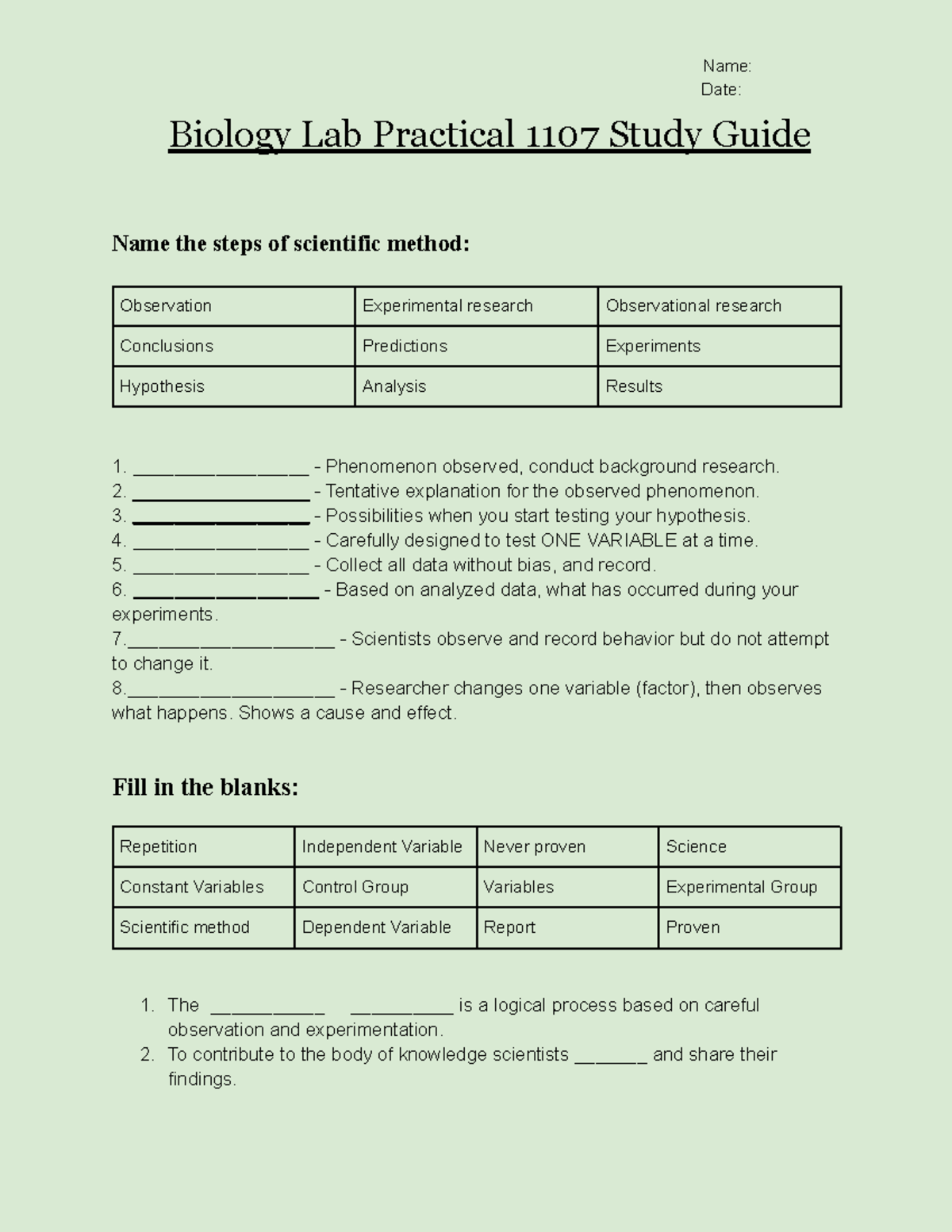 Biology Lab Practical 1107: Comprehensive Study Guide for Success - Studocu