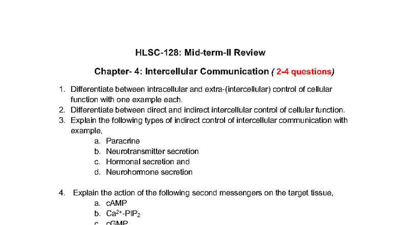 Midterm II Review: Intercellular Communication & Endocrinology - Studocu