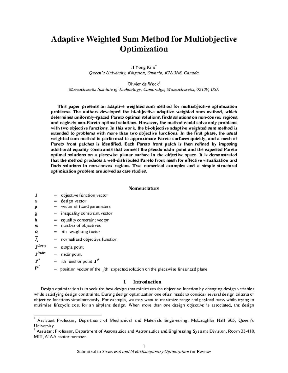 Multiobjective Optimization Using Adaptive Weighted Sum Method (SMO 212) - Studocu