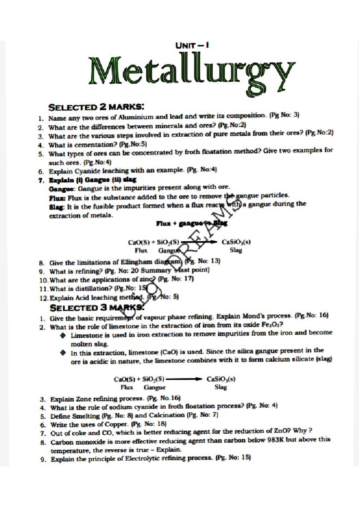 Metallurgy Study Notes: Key Concepts & Processes (Course Code: I) - Studocu