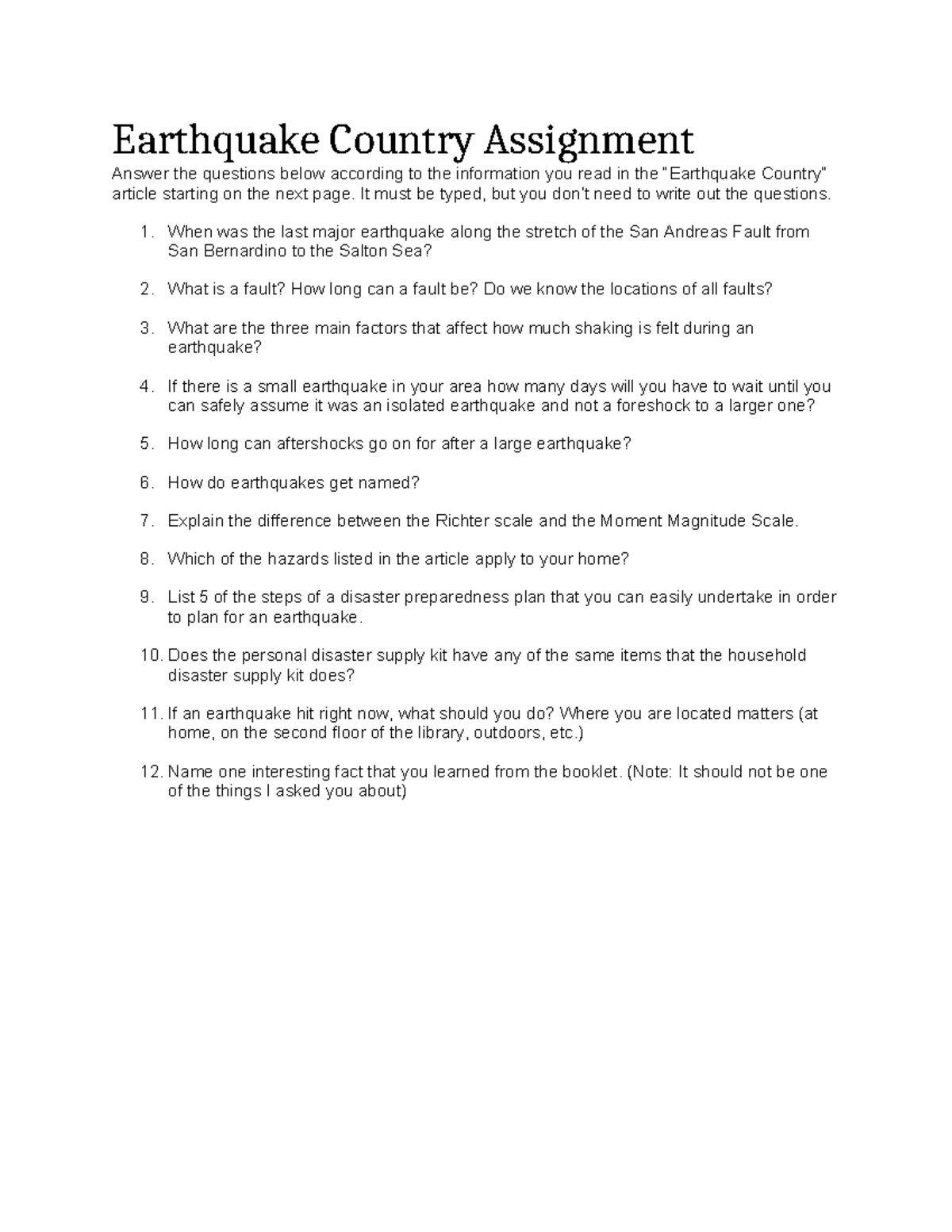 Earthquake Country Assignment Overview and Key Concepts - Studocu
