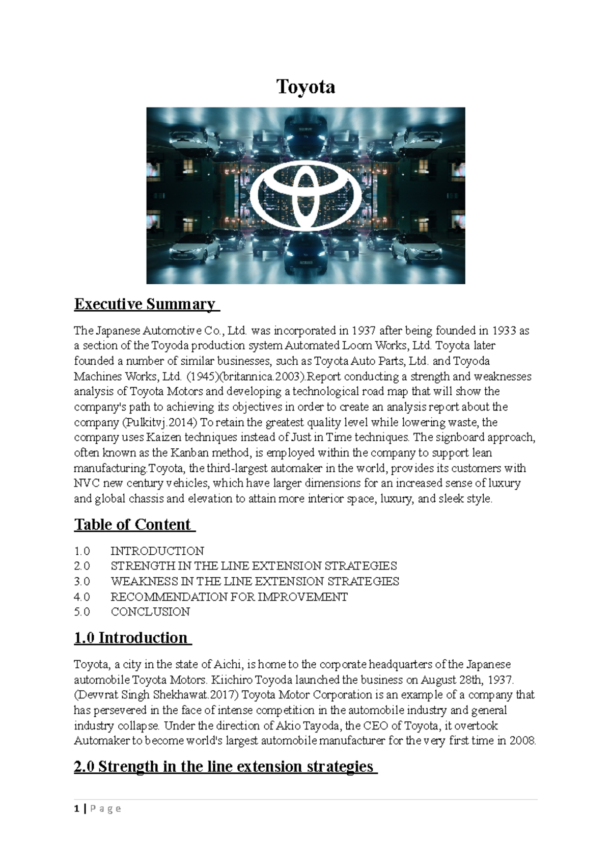 Toyota Motors: Analysis of Strengths, Weaknesses & Recommendations ...